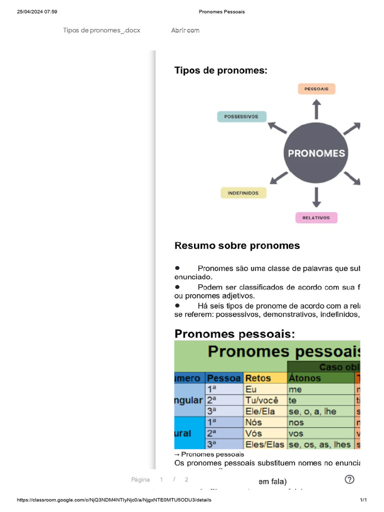 Pronomes Pessoais | PDF | Pronome | Unidades semânticas
