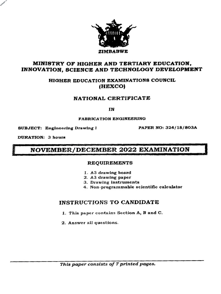 Engineering Drawing 1 Nov - Dec 2022 HEXCO EXAMINATION | PDF