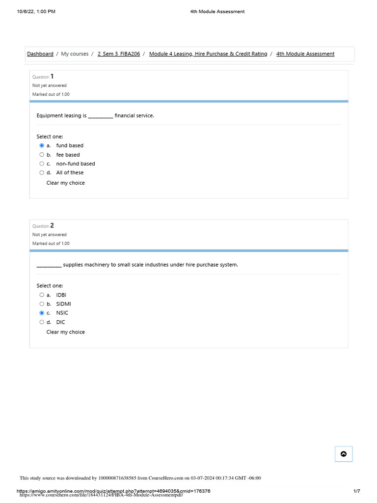 FIBA 4th Module Assessment PDF | PDF | Lease | Investing