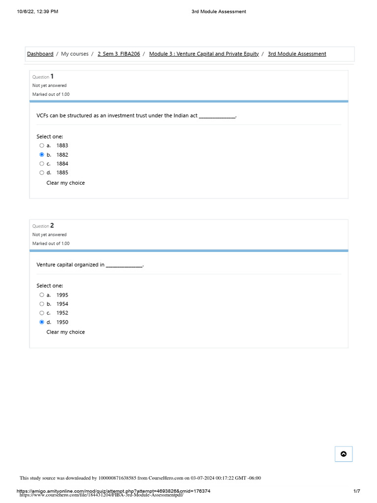 FIBA_3rd_Module_Assessment.pdf | PDF | Venture Capital | Corporate Finance