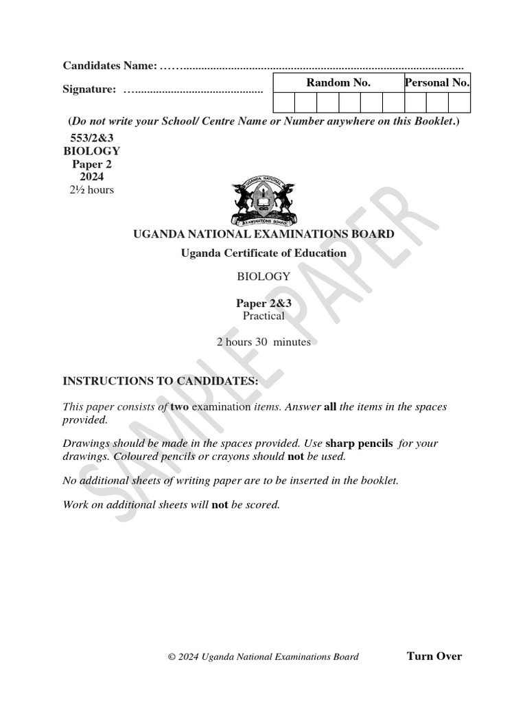 5532&3 BIOLOGY UNEB Sample Paper New Curriculum 2024 Plus Scoring Guide ...