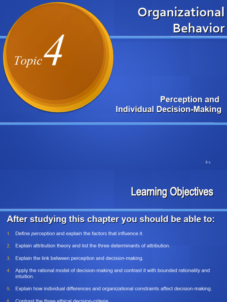TOPIC 4 Perception Individual Decision Making | PDF | Decision Making | Perception