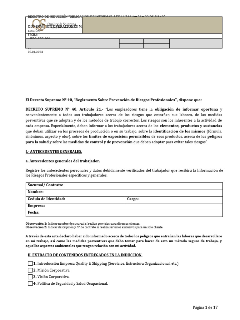 Inducción de Riesgos Laborales Ley 16.744 | PDF | Seguridad y salud ocupacional | Ultravioleta