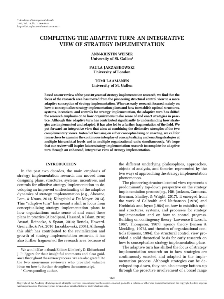 Completing The Adaptive Turn | PDF | Thought | Strategic Planning