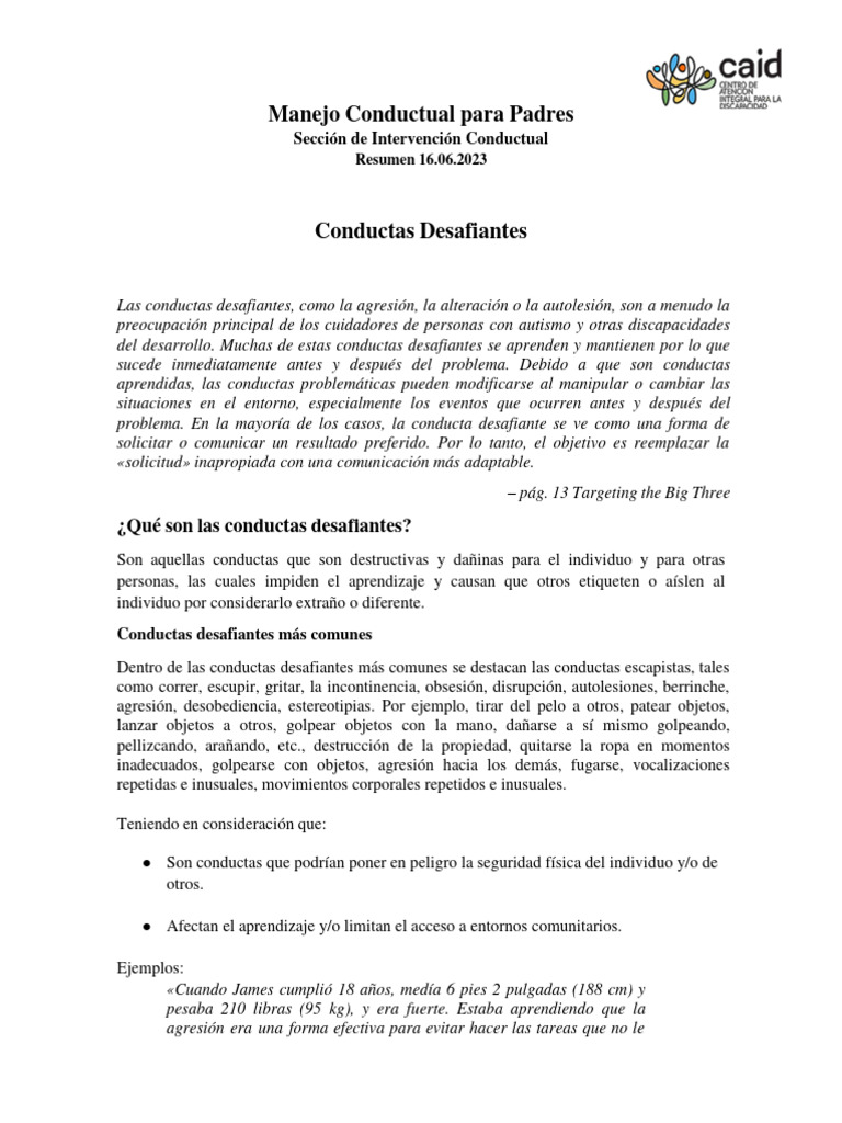 Conductas Desafiantes 06.2023 | PDF | Comportamiento | Aprendizaje