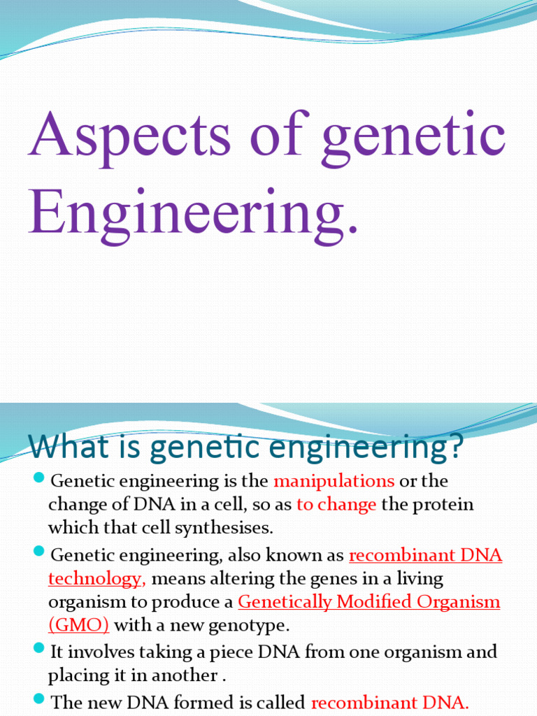 Aspects of Genetic Engineering | PDF | Dna | Molecular Cloning