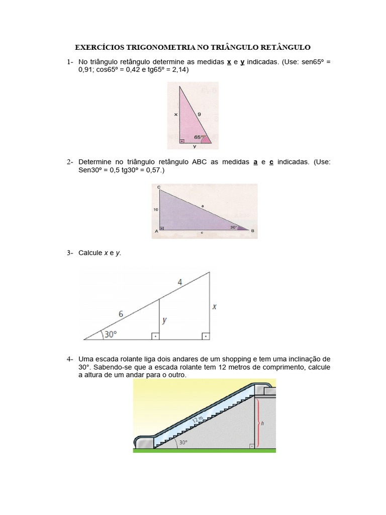 EXERCÍCIOS TRIGONOMETRIA NO TRIÂNGULO RETÂNGULO | PDF