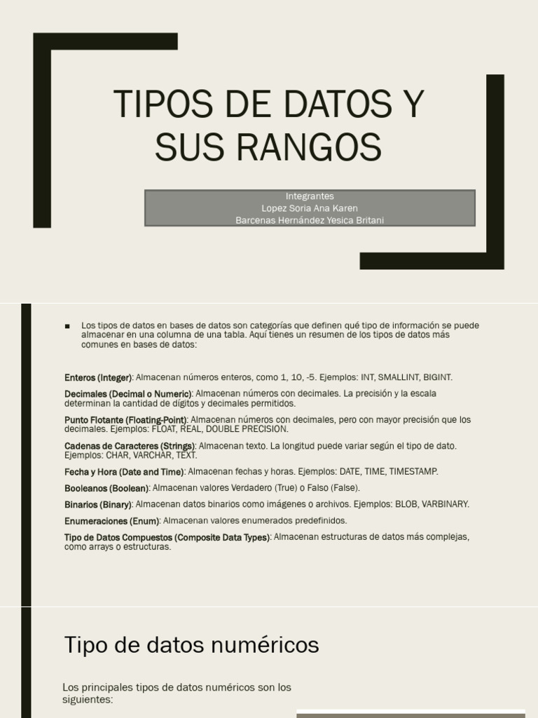 Tipos de Datos y Sus Rangos | PDF | Tipo de datos | Decimal