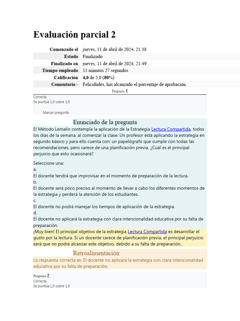 Evaluacion Parcial 2 Lemalin Segundo | PDF | Oración (Lingüística) | Ciencia cognitiva