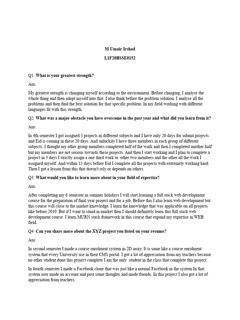 Interview Questions A4 | PDF | Cognition | Learning