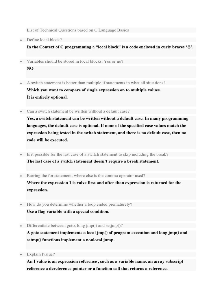 Technical Questions Based On C Language Basics Pdf Pointer Computer Programming C 4840