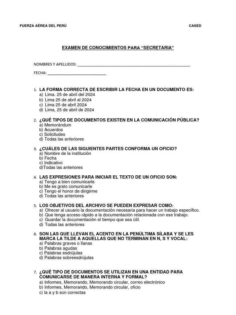 EXAMEN PARA SECRETARIA | Descargar gratis PDF | Botón (Computación) | Software