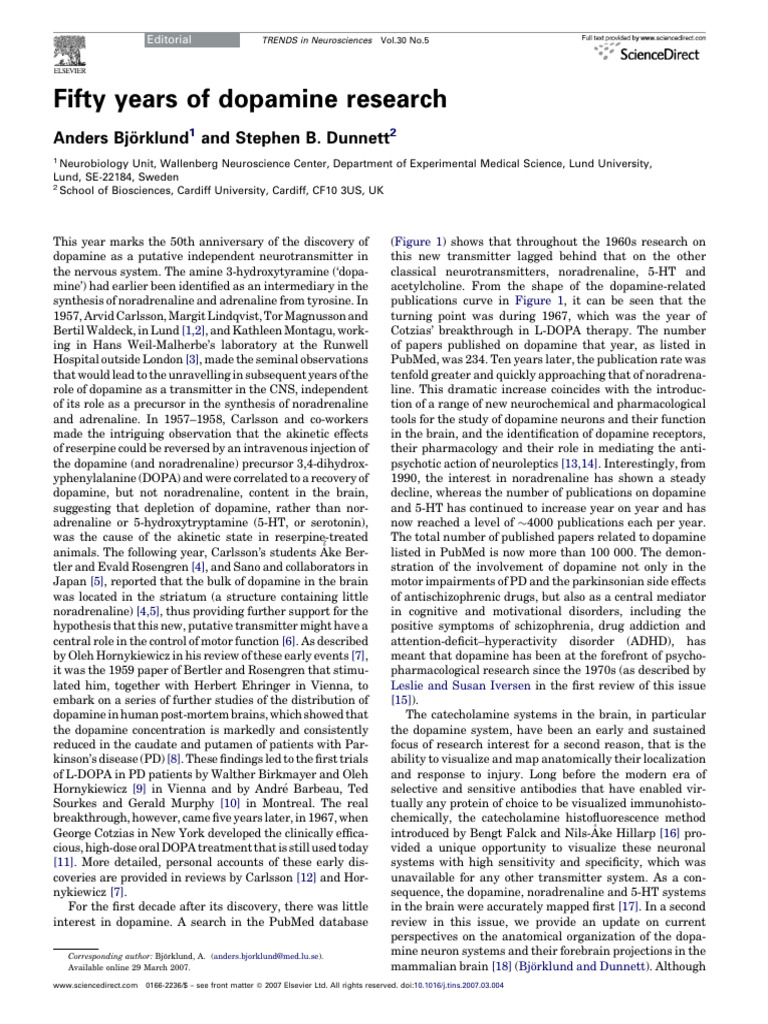 Fifty Years of Dopamine Research Tins | PDF | Dopamine | Reward System