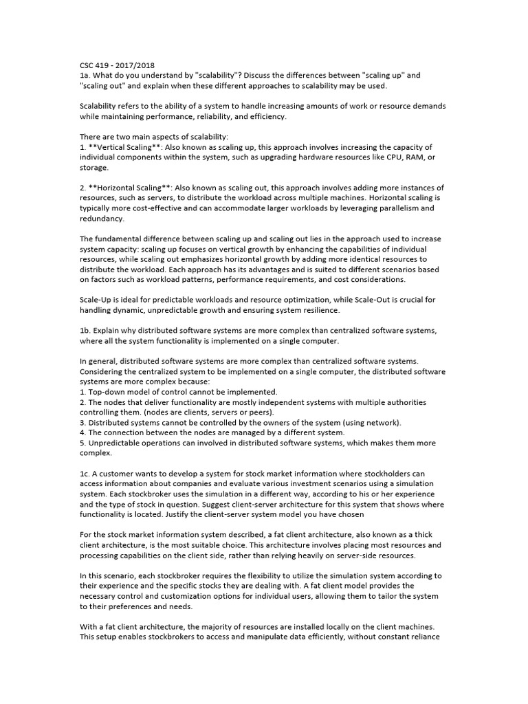 Csc419 2017-18 PQ - Solution | PDF | Scalability | Client–Server Model