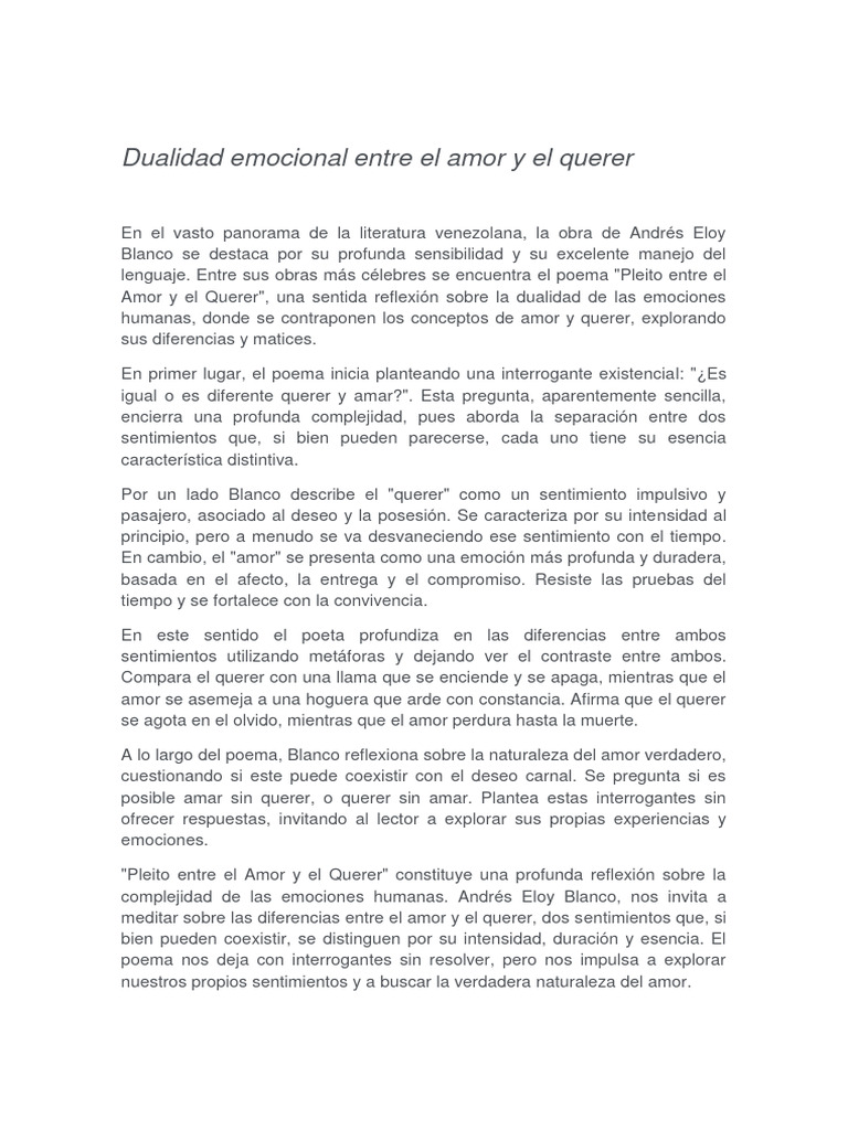 Dualidad Emocional Entre El Amor y El Querer | PDF