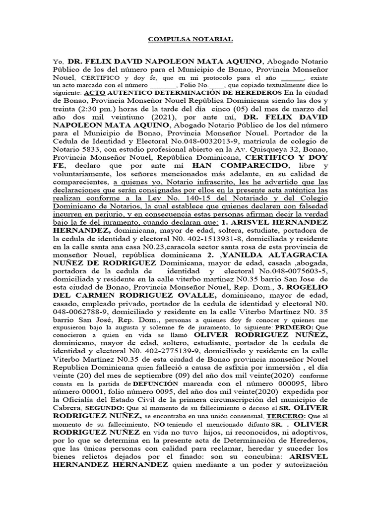 Compulsa Notarial de Notoriedad | PDF | Ley común