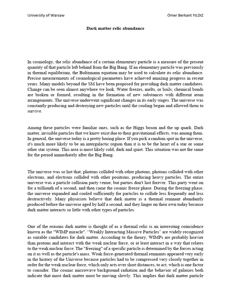 Dark Matter Relic Abundance | PDF | Universe | Elementary Particle