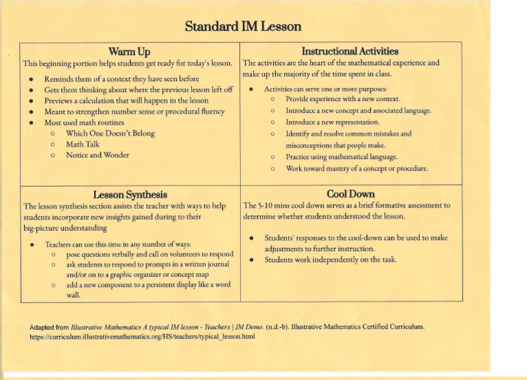 Standard IM Math Lesson Format | PDF