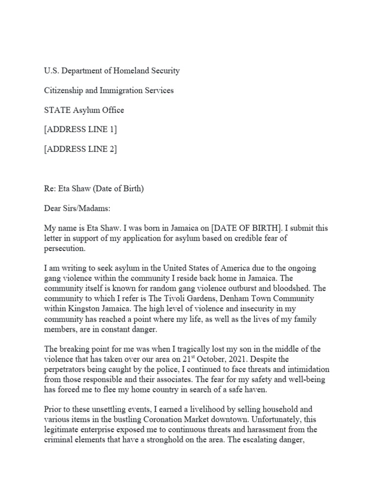 Sample Asylum Template | PDF | Politics | Law