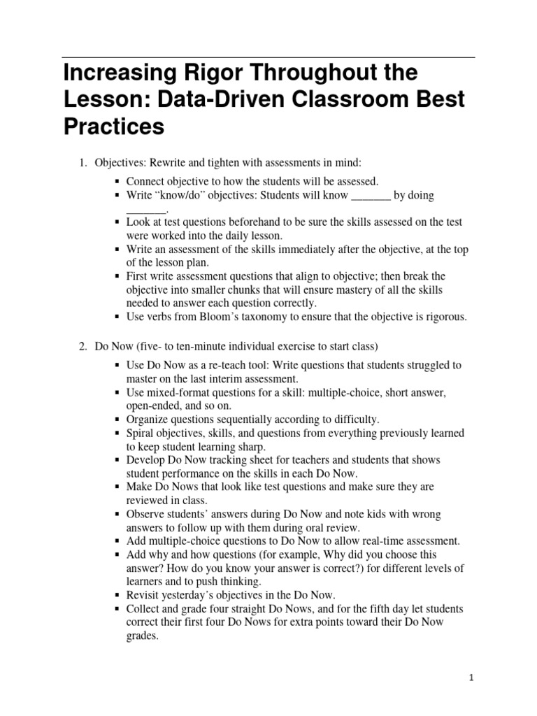 Increasing Rigor Throughout The Lesson | PDF | Educational Assessment ...