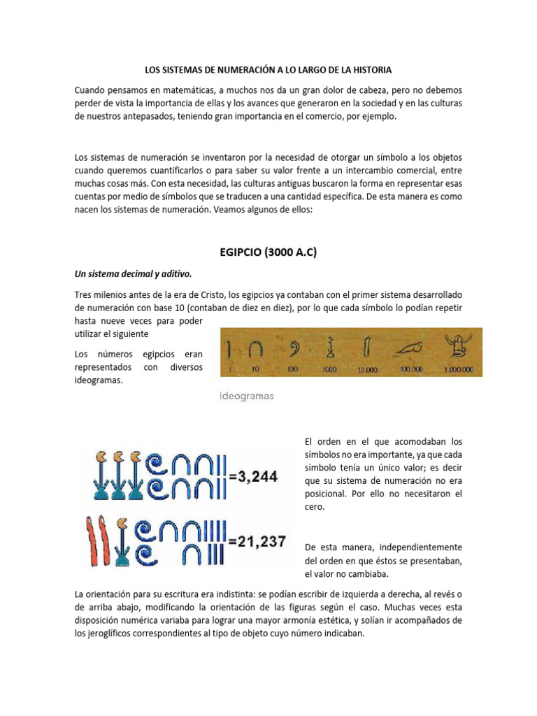 Los Sistemas de Numeracion A Lo Largo de La Historia | PDF | Decimal ...