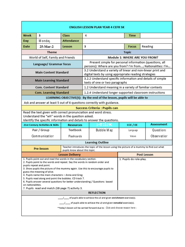 RPH English Week 3 | PDF | Lesson Plan | Linguistics