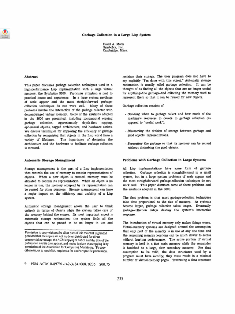 Garbage Collection in A Large Lisp System: - Deciding | PDF | Pointer (Computer Programming ...