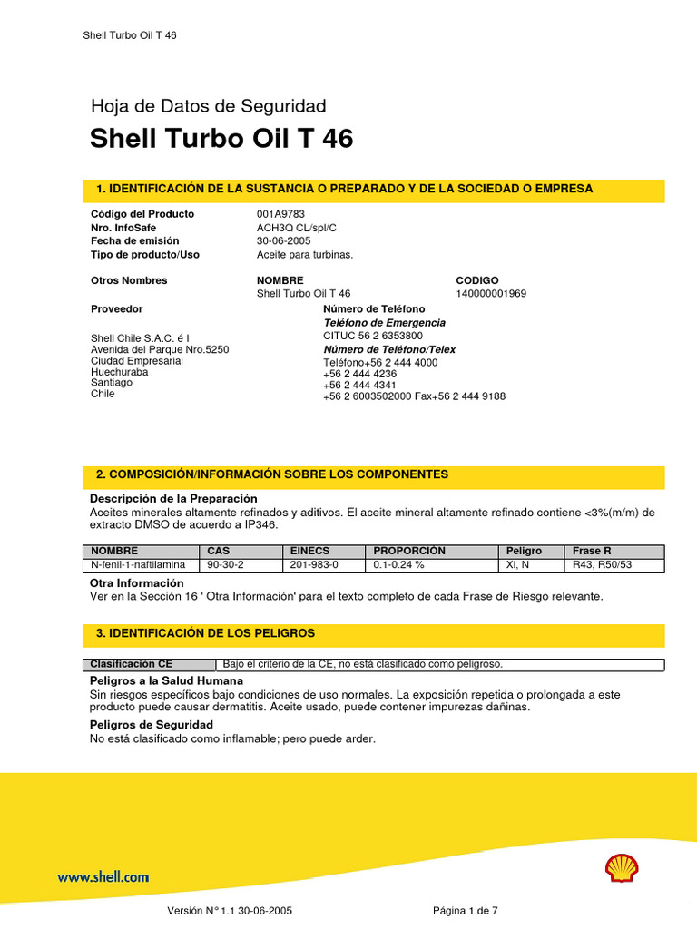 Hds-Shell Turbo Oil T 46 | Descargar gratis PDF | Toxicidad | Toxicología