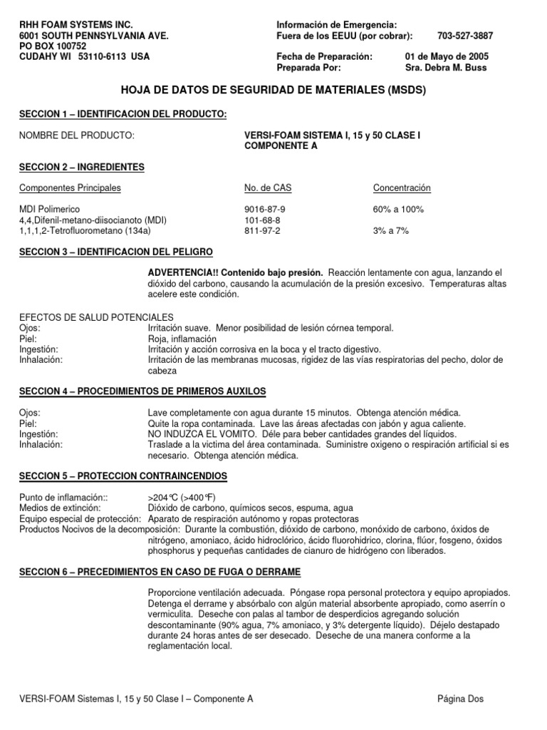 Hds-Versi-foam Sistema I, 15 y 50 Clase I | Descargar gratis PDF ...