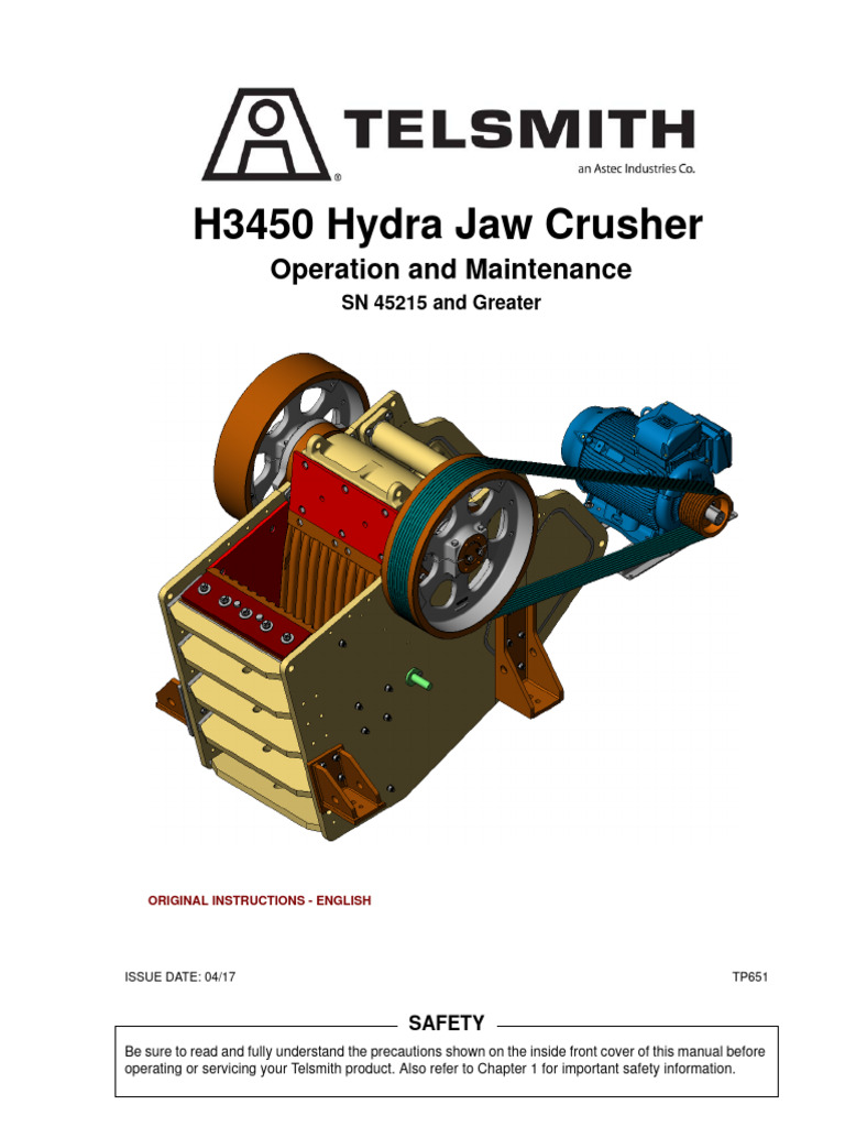 Telsmith H3450 Jaw Crusher Manual | PDF | Safety | Occupational Safety ...
