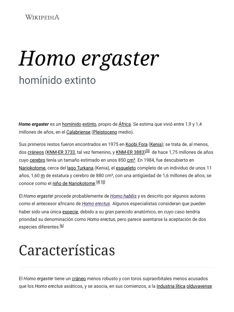 Homo Ergaster - Wikipedia, La Enciclopedia Libre | PDF | Edad de Piedra ...