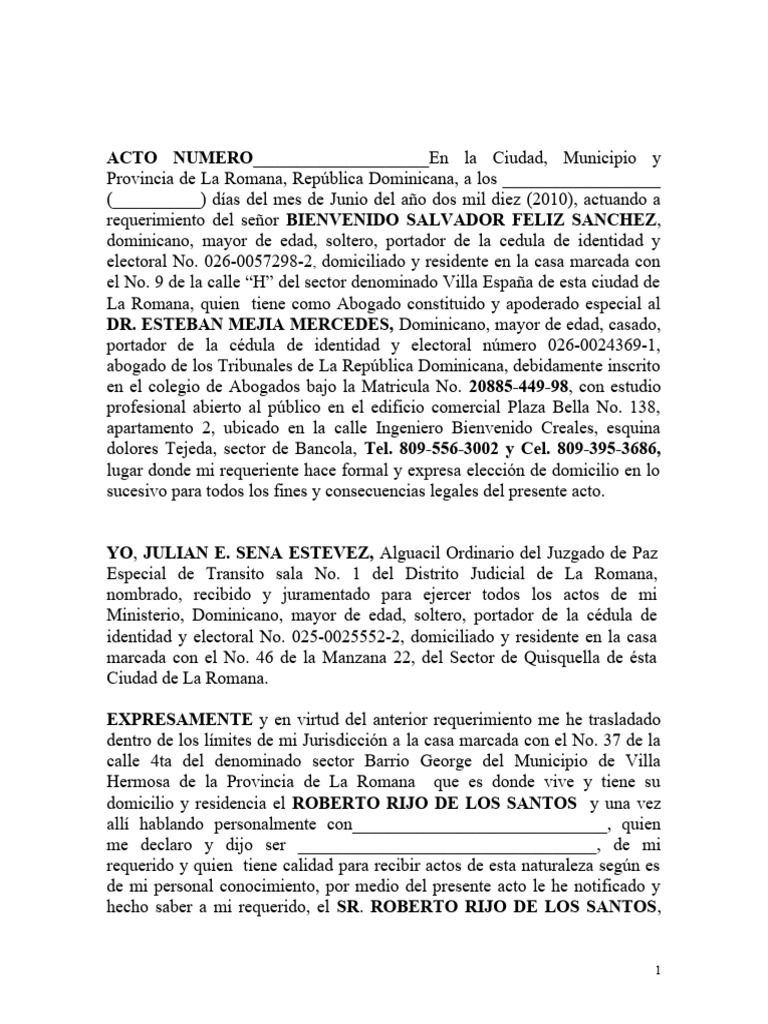 Demanda Civil en Ejecucion de Contrato Bienvenido Feliz (Roberto Rijo ...