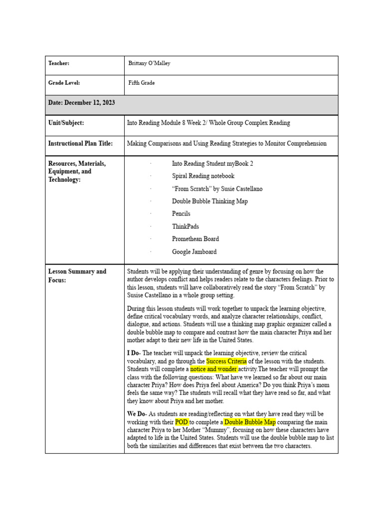 Ppo Omalley Shared Reading Lesson Plan From Scratch | PDF | Reading ...