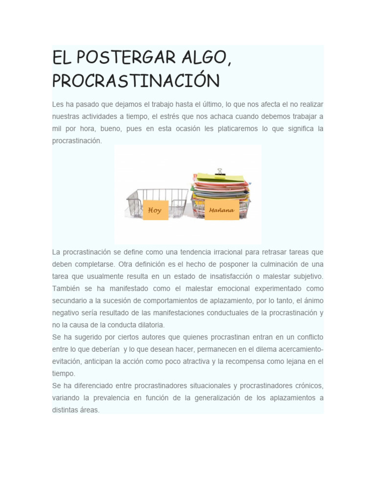 Significado de postergar y procrastinación | PDF | Dilación ...