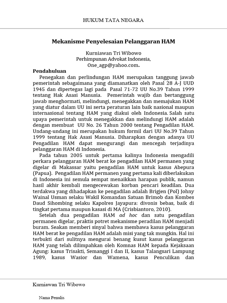 Mekanisme Penyelesaian Pelanggaran HAM | PDF