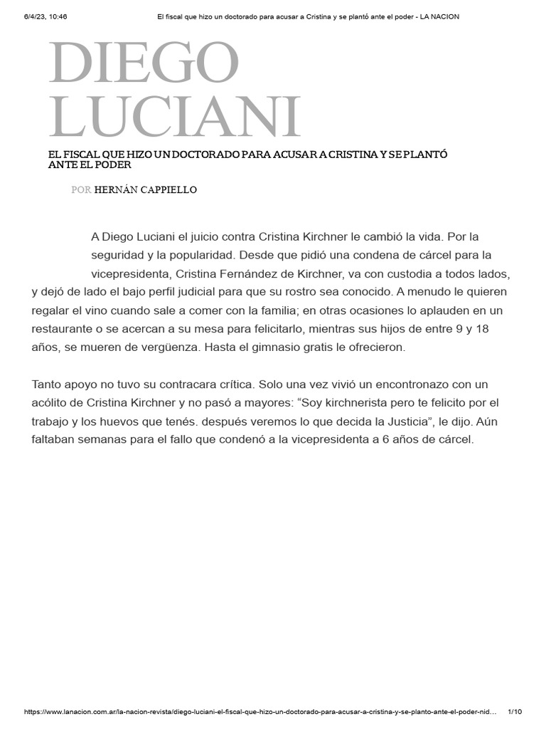 LA NACION - Perfil Del Fiscal Diego Luciani - Causa Vialidad | PDF ...