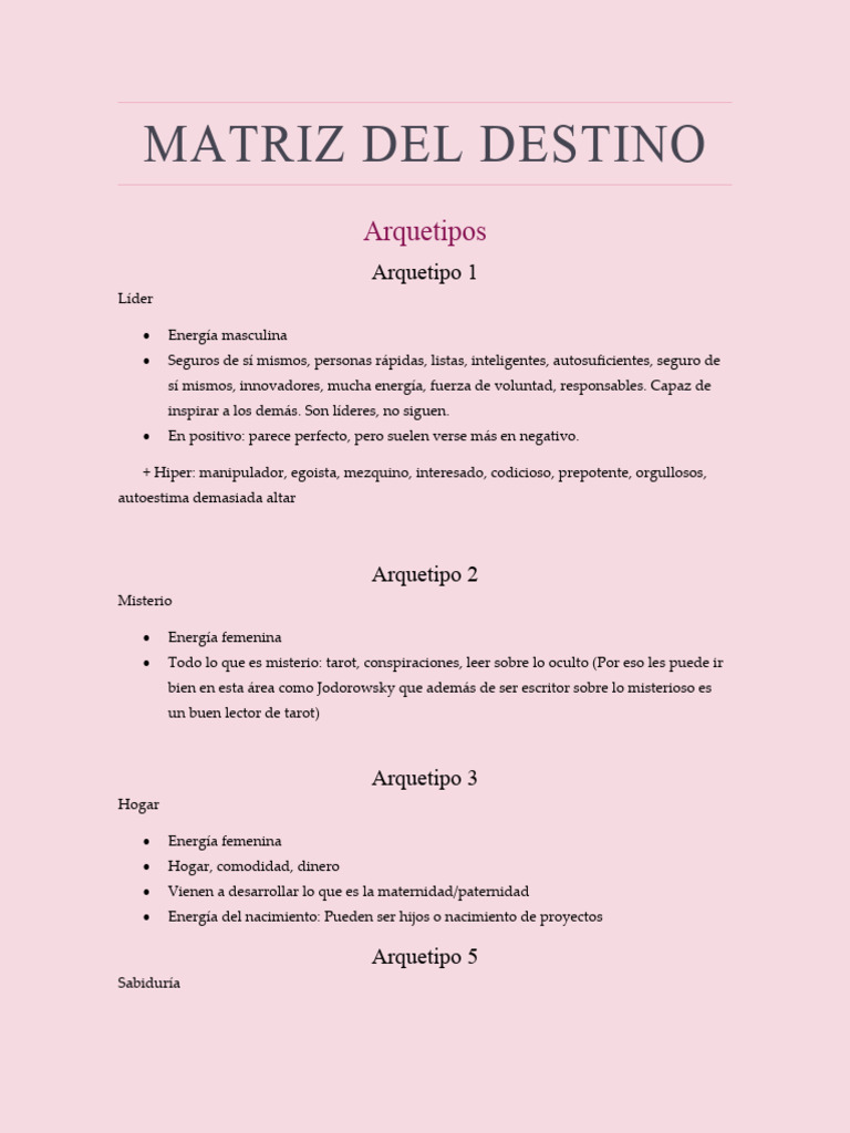 Matriz Del Destino. Arquetipo 1, 2 3 y 5 | PDF | Relaciones personales, crianza y desarrollo ...