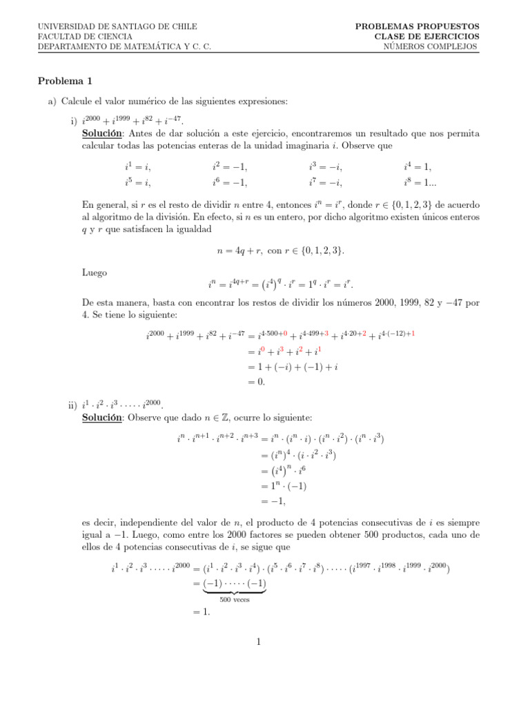 Soluci N Clase de Ejercitaci N N Meros Complejos Lgebra 1 | PDF | Raíz cuadrada | Ecuaciones