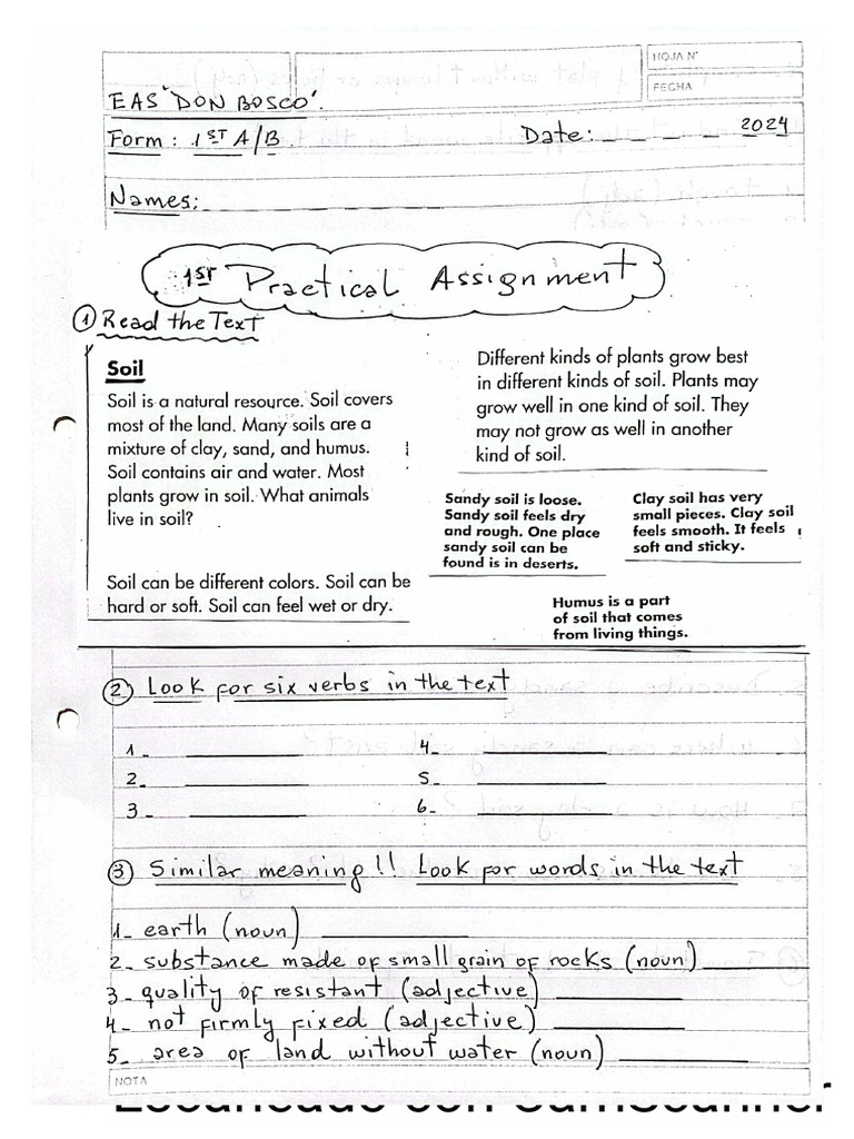 1°A-B. 1st Practical Assignment. SOIL | PDF