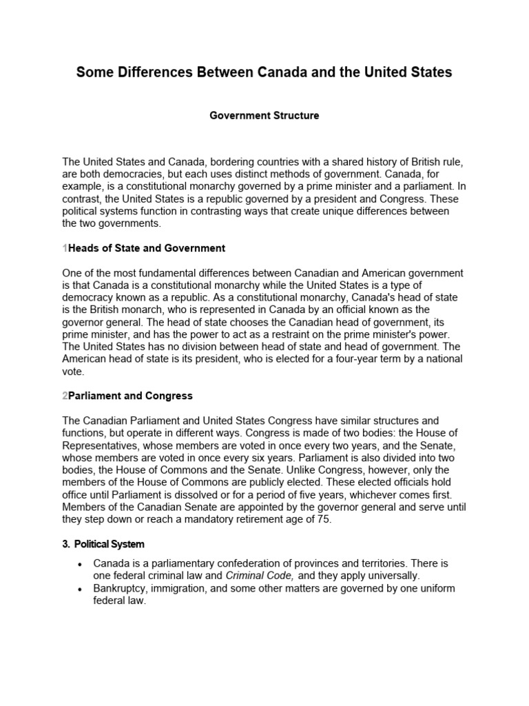 First - Differences Between Canada and The United States | PDF | Court ...