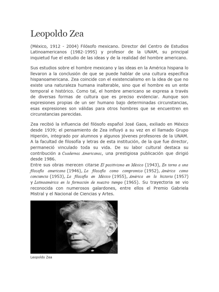 Leopoldo Zea: Filósofo Mexicano y su Impacto Cultural | PDF | Ciencias ...