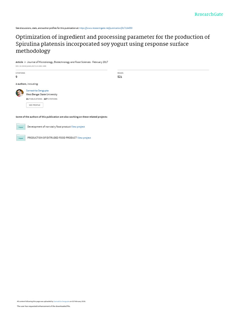 Spirulina Soy Yogurt Optimization | PDF | Yogurt | Soybean