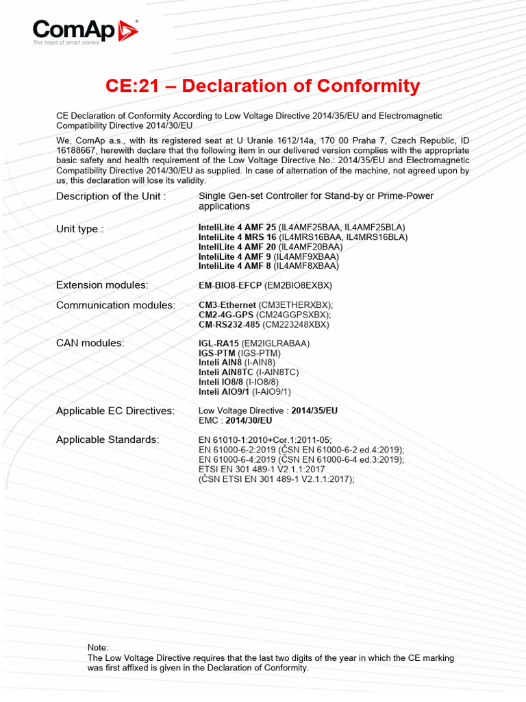 Intelilite 4 Conformity Declaration | Download Free PDF | Electrical Engineering | Electricity
