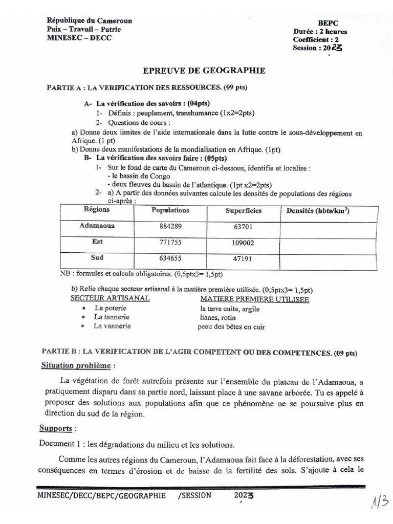 BEPC Géographie 2023-2 | PDF