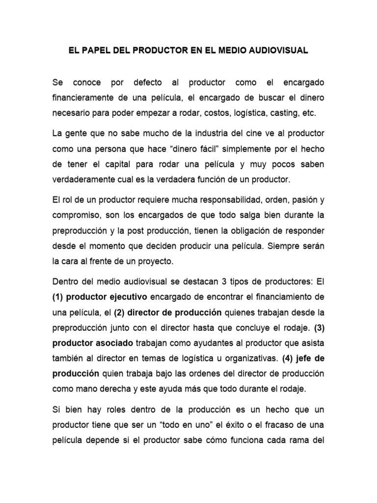Funciones del Productor Audiovisual | PDF | Director de cine