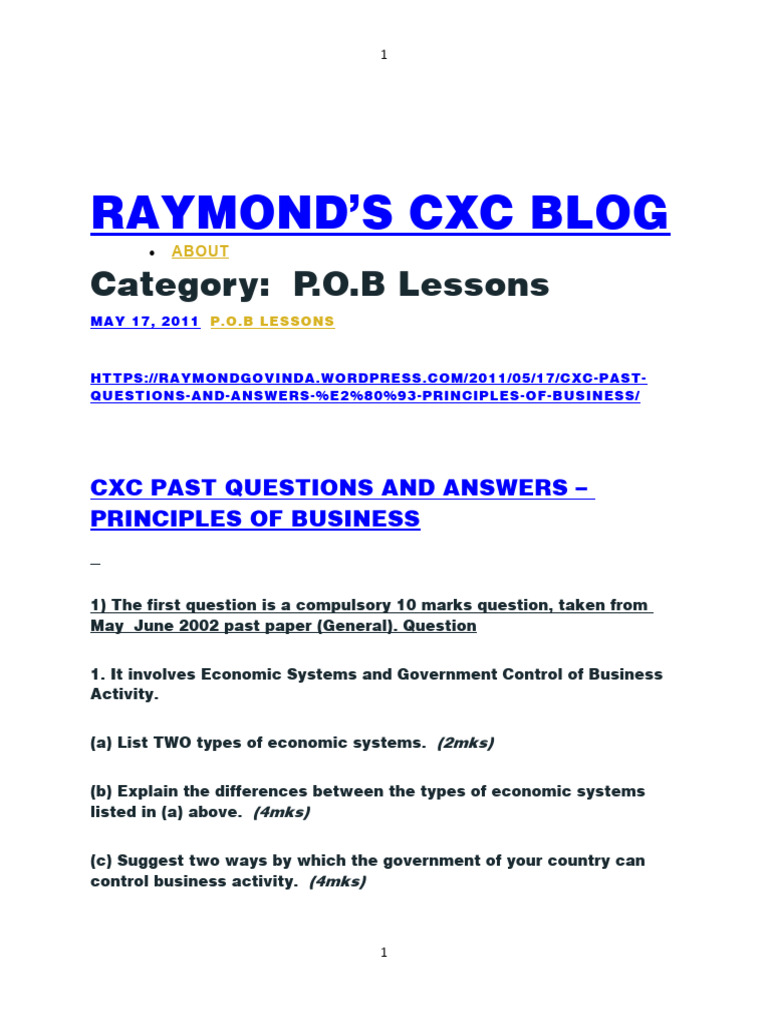 CXC Principles of Business Past Papers | PDF | Balance Of Payments | Banks