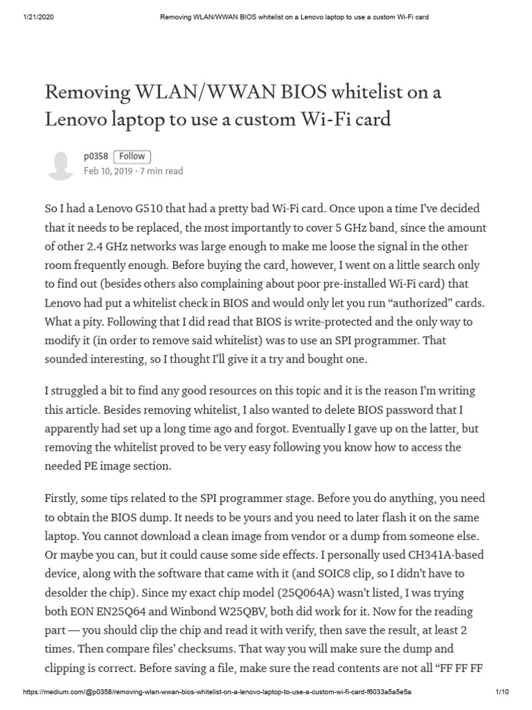 Removing WLAN WWAN BIOS Whitelist On A Lenovo Laptop To Use A Custom ...