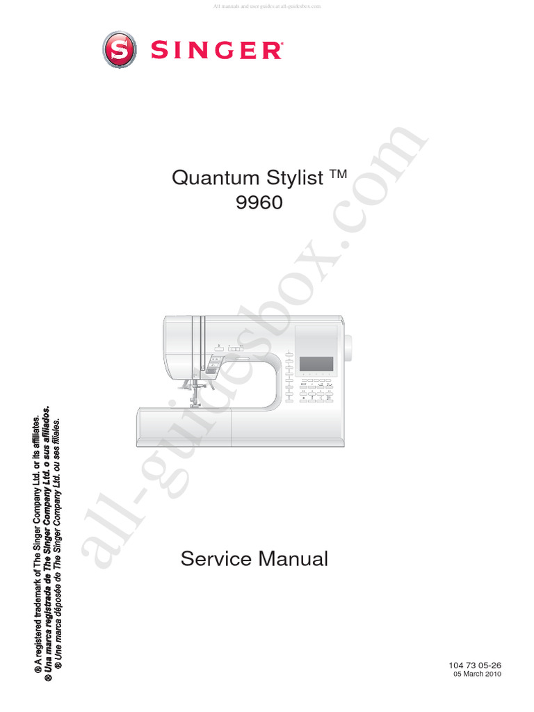 Singer Quantum Stylist 9960 Sewing Machine Service Manual | PDF ...