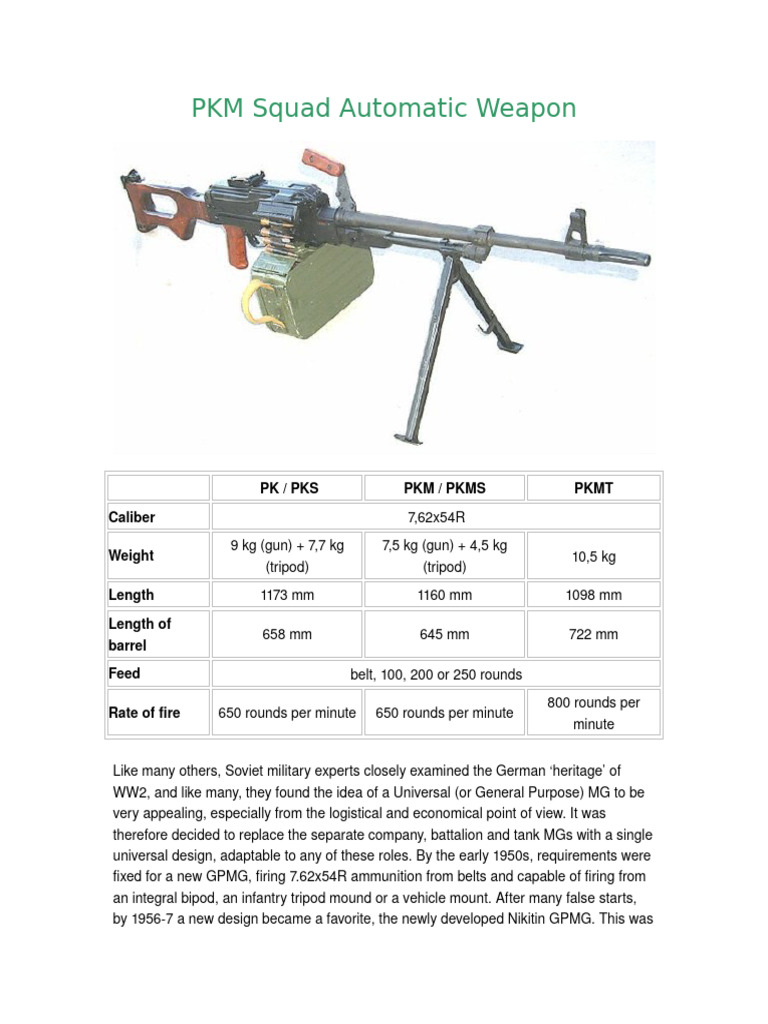 Overview of PKM Machine Gun Variants | PDF | Firearms | Projectile Weapons