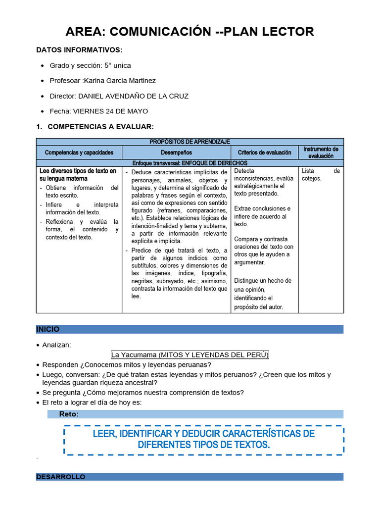 PLAN LECTOR[1] | Descargar gratis PDF | Evaluación